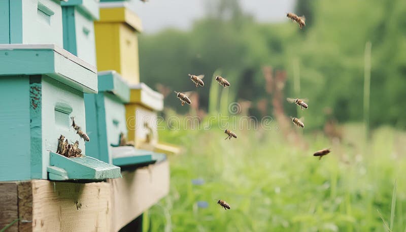 Bees Flying Around Beehive. Beekeeping Concept Stock Illustration ...