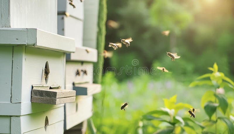 Bees Flying Around Beehive. Beekeeping Concept Stock Illustration ...