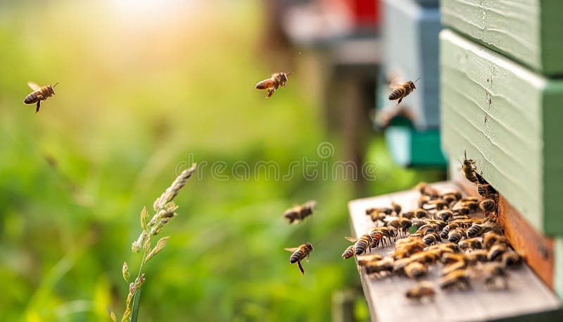 Bees Flying Around Beehive. Beekeeping Concept Stock Illustration ...