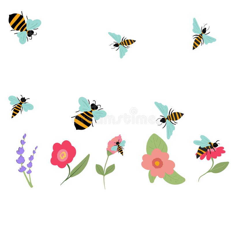 Bees Flying Around a Flowers Stock Vector - Illustration of insect ...