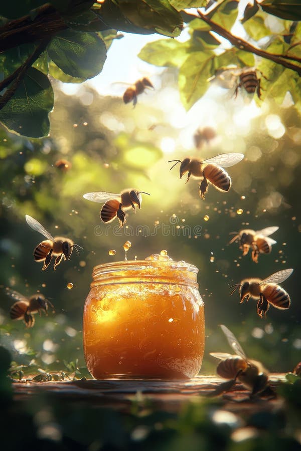 Bees Flying on Berry Jam. Selective Focus Stock Image - Image of ...