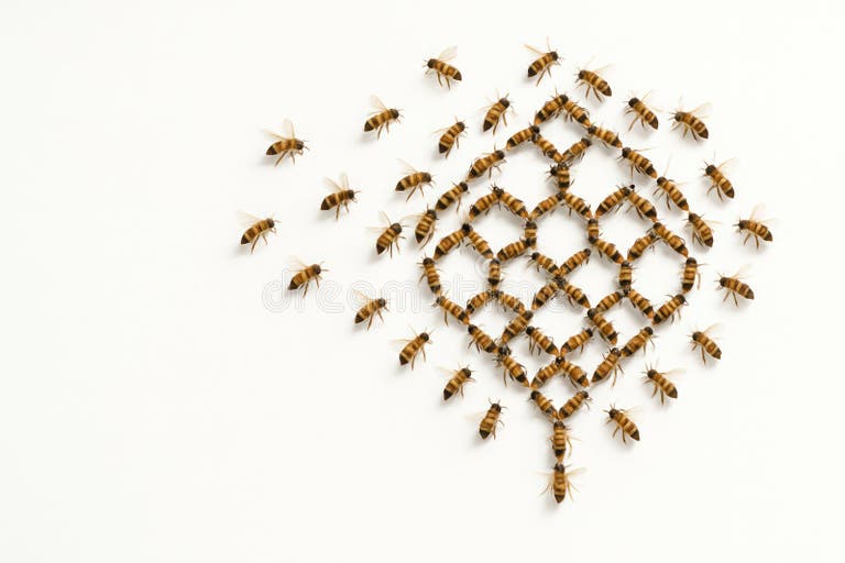 Bees Form the Perfect Hexagonal Grid of the Hive. Space for Text. Stock ...
