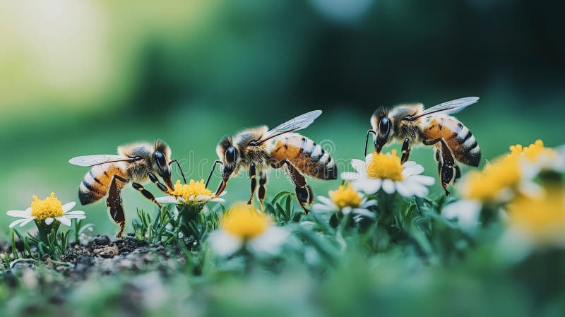 Bees Gather Nectar in a Sunny Meadow Stock Photo - Image of environment ...