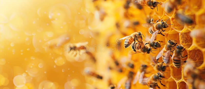 Bees Gathering on Honeycomb Stock Illustration - Illustration of honey ...