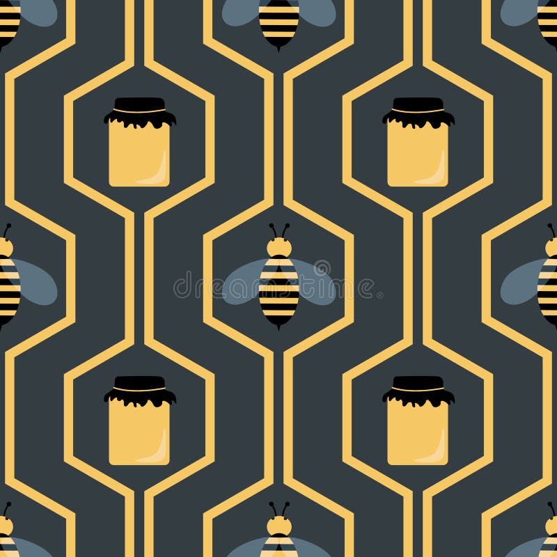 Bees and Honey Jars Seamless Pattern Stock Vector - Illustration of ... Bees and Honey Jars Seamless Pattern Stock Vector - Illustration of ...