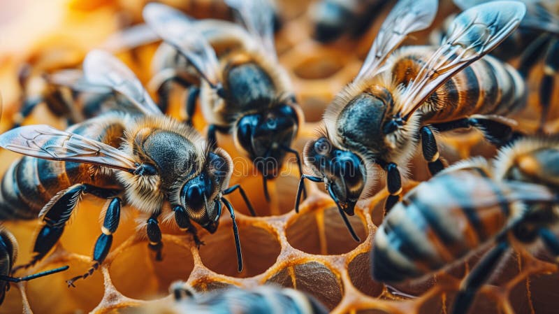 Bees on Honeycomb Background, Generative AI Stock Illustration ...