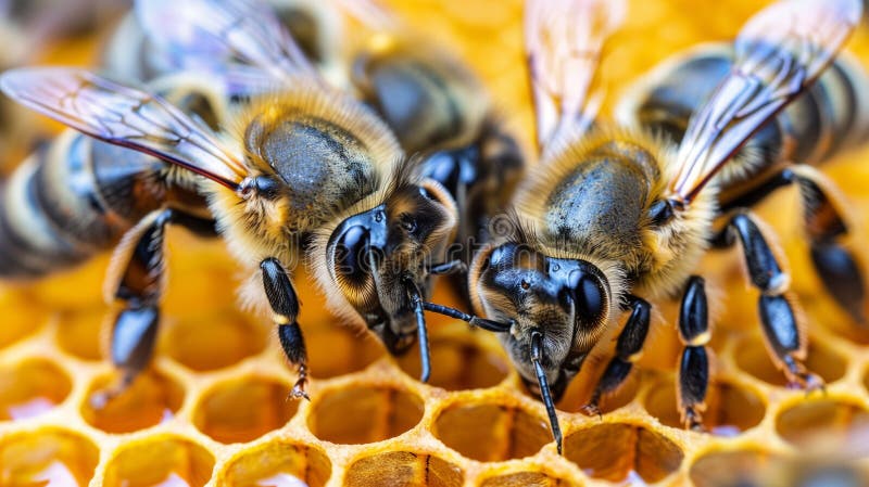 Bees on Honeycomb Background, Generative AI Stock Illustration ...