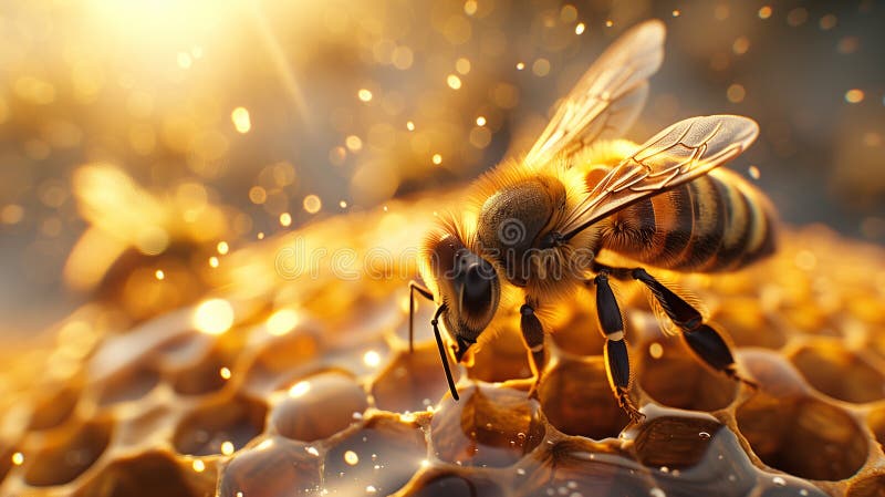 Bees on Honeycomb Background, Generative AI Stock Illustration ...