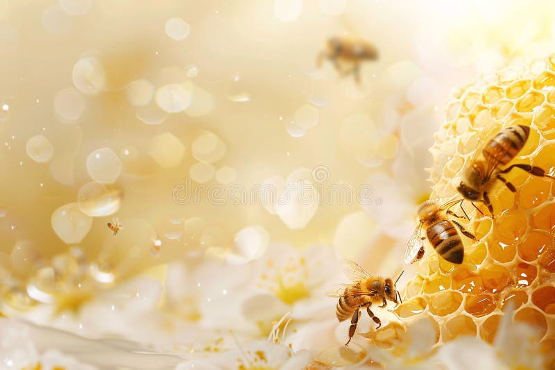 Bees and Honeycomb, Background with Copy Space Stock Illustration ...