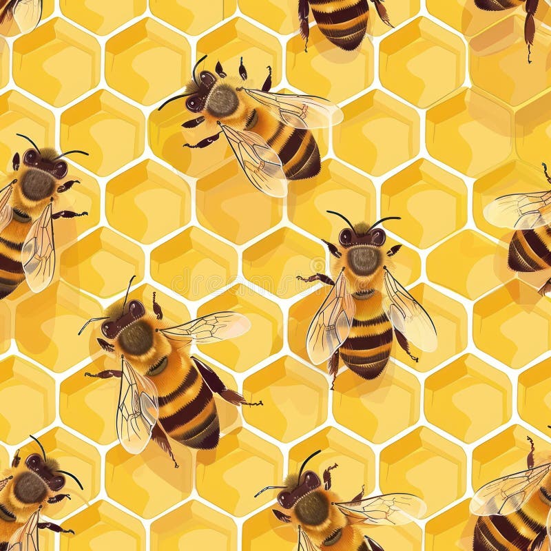 Bees and Honeycombs Cute Bees and Hexagonal Honeycomb Patterns Stock ...