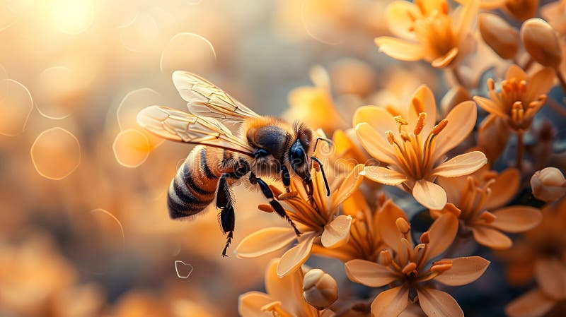 Bees Hovering Over Flowers. Stock Illustration - Illustration of ...