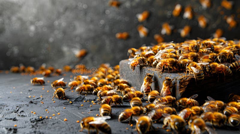 Bees Hovering Over a Vibrant Landscape. Stock Illustration ...