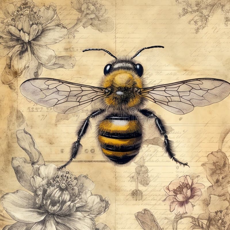 Bees Old Paper, Vintage Digital Paper Stock Illustration - Illustration ...