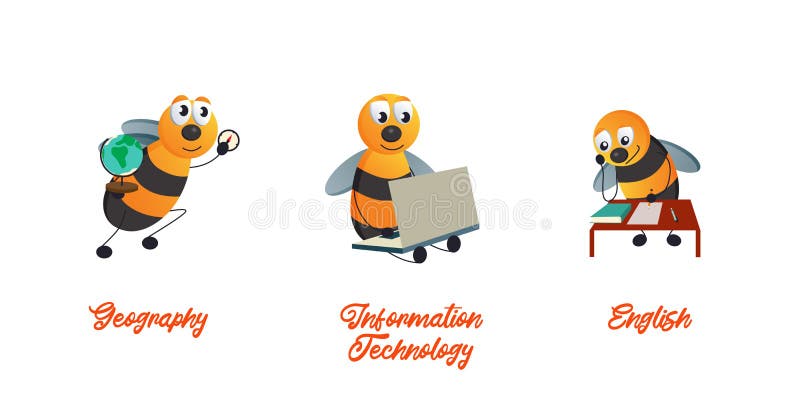 Bees and School Subjects Set - Geography, Information Technology and ...