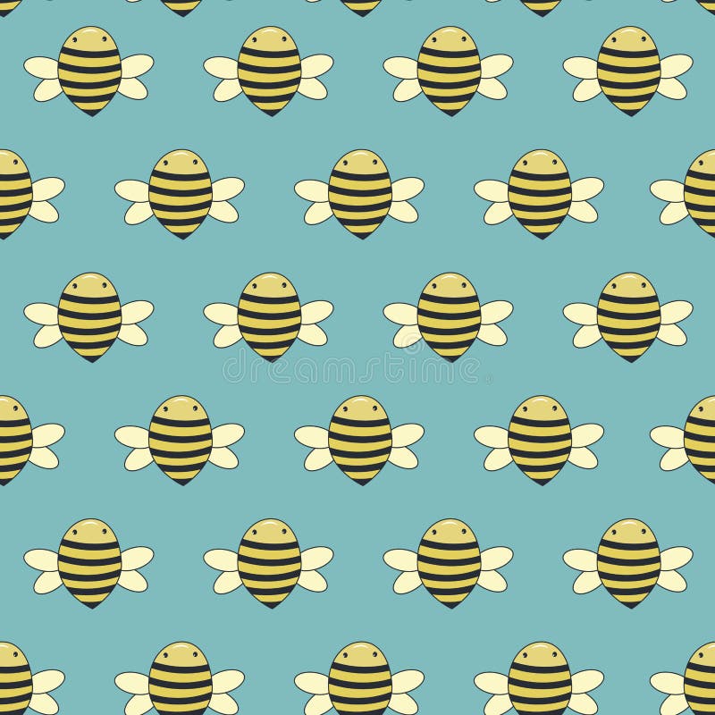 Bees Seamless Cartoon Pattern, on a Blue Background Stock Vector ...