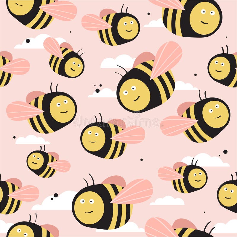 Bees, Seamless Pattern. Colorful Cute Backdrop with Insects Stock ...