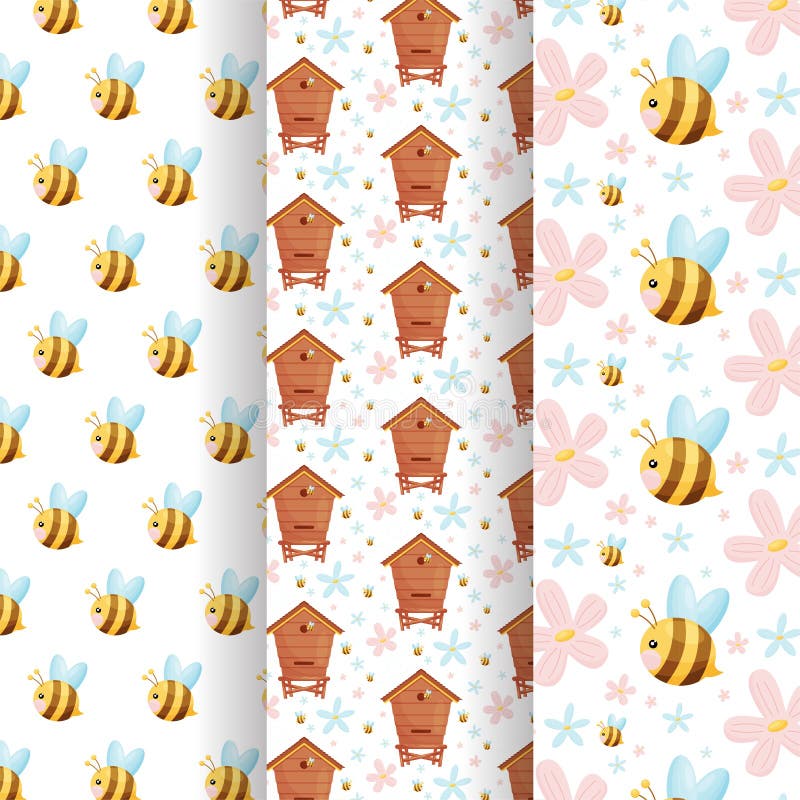 Bees Seamless Patterns Set. Vector Illustration Stock Vector ...