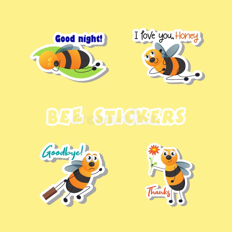 Bees Stickers Set on a Cream Background. Stock Vector - Illustration of ...