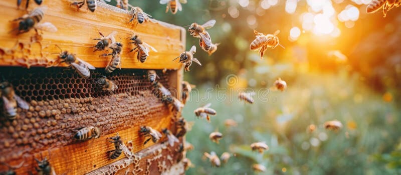 Bees Swarm Around Beehive stock image. Image of insects - 313953043