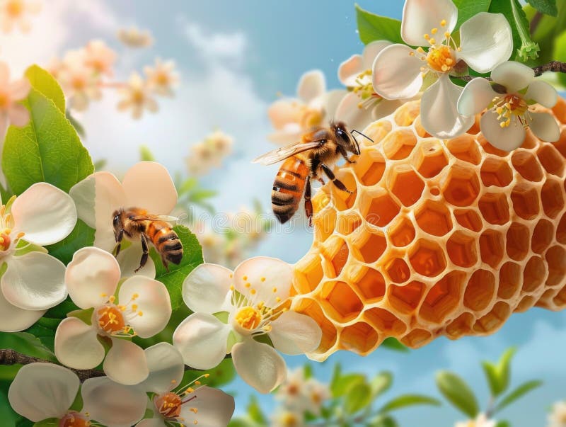 Bees on Tree Branch stock photo. Image of bees, yellow - 376278320