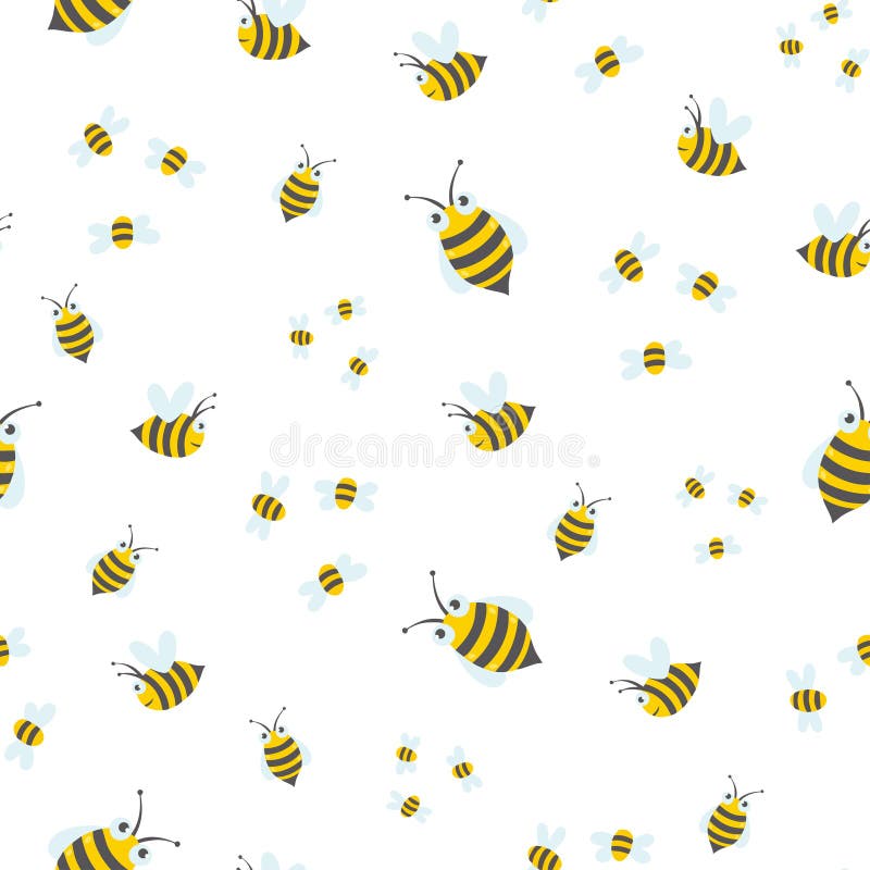 Cute Bees Vector Seamless Pattern, Background, Wallpaper, Textile ...