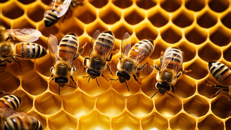 Bees Work on Laying Propolis in a Hive. Honey Bees Work in the Hive.Generative AI Stock ...