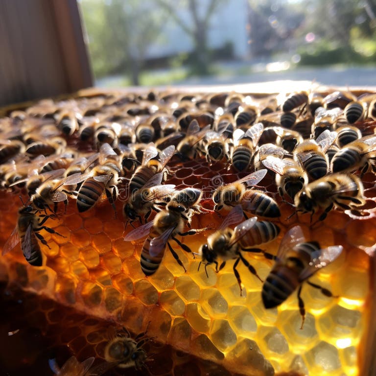 Bees Work on Laying Propolis in a Hive. Honey Bees Work in the Hive ...