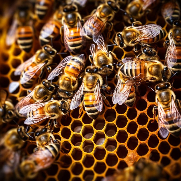 Bees Work on Laying Propolis in a Hive. Honey Bees Work in the Hive ...