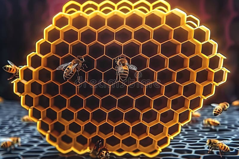 Bees Working on Artificial Hexagonal Beehive. Futuristic Bee Keeping ...