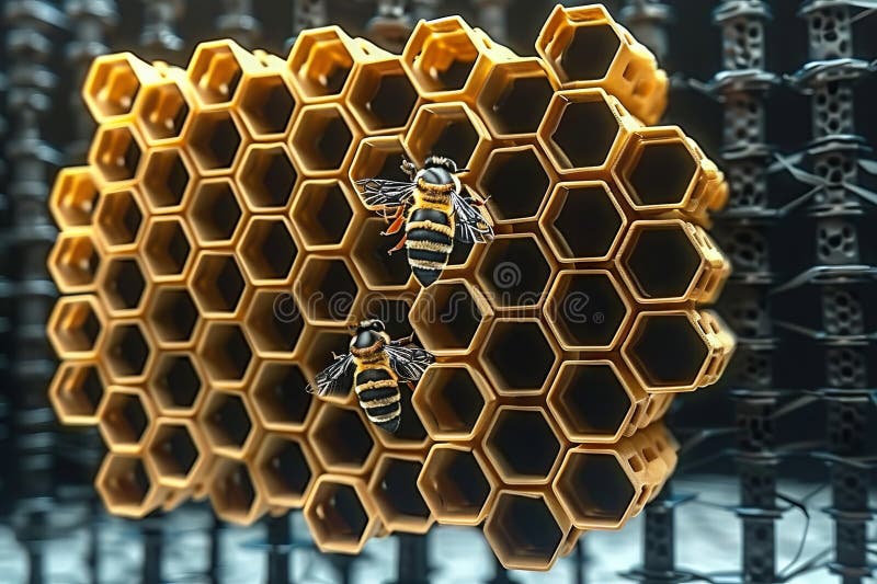 Bees Working on Artificial Hexagonal Beehive. Futuristic Bee Keeping ...