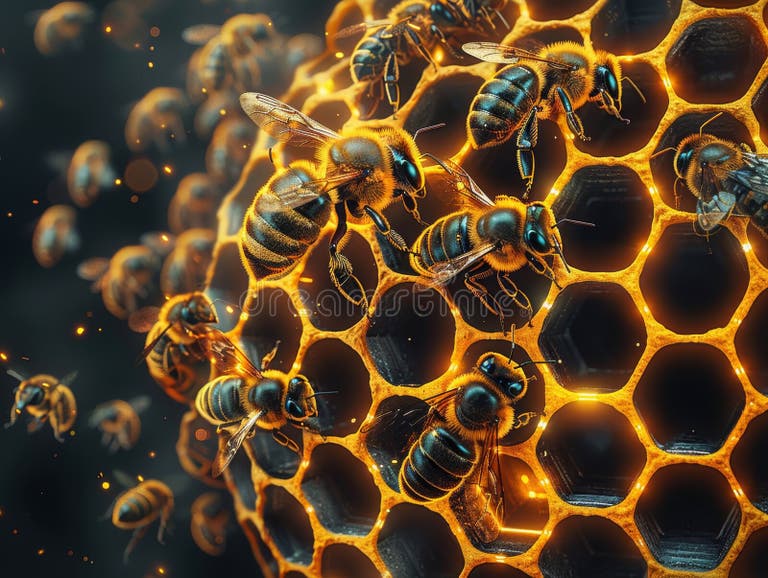 Bees Working on Artificial Hexagonal Beehive. Futuristic Bee Keeping ...