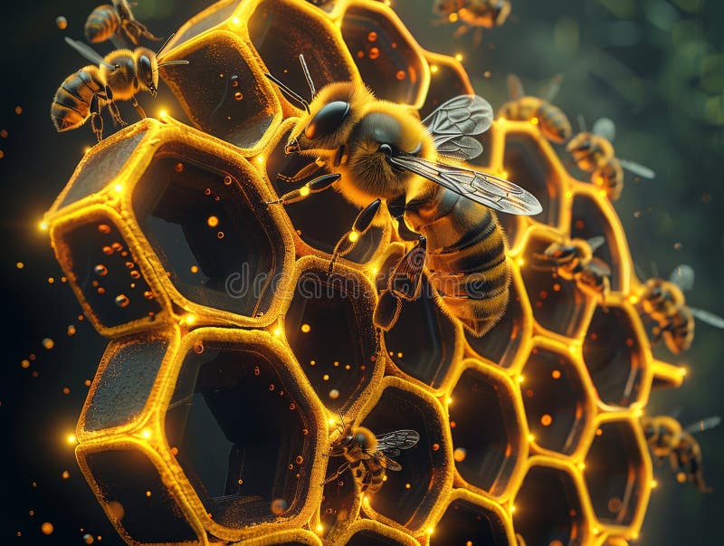 Bees Working on Artificial Hexagonal Beehive. Futuristic Bee Keeping ...