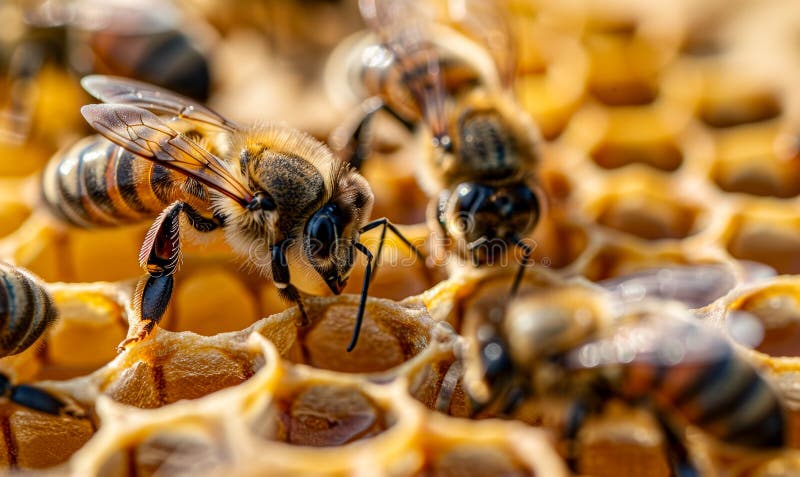 Bees are Working on Beehive. High Resolution Close Up Photo Stock Photo ...