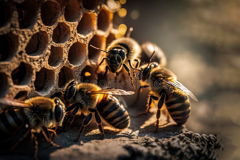 Bees working in hive stock illustration. Illustration of drawing ...