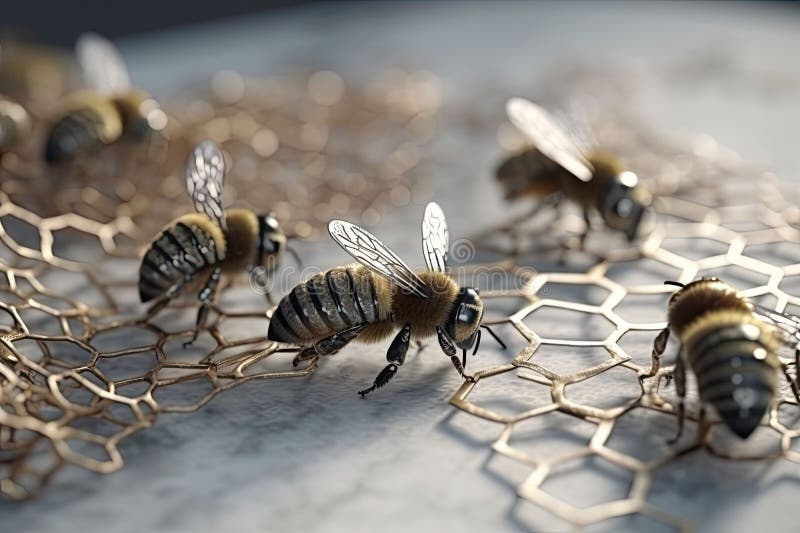 Bees Working on Metal Abstract Metallic Hive, Ai-generated Stock ...