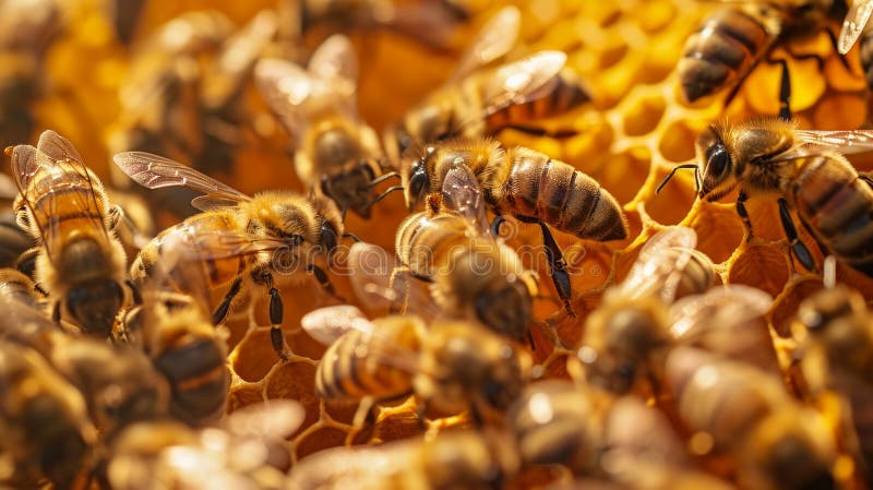 Bees Working Together within the Hive on Comb, Symbolizing Community ...