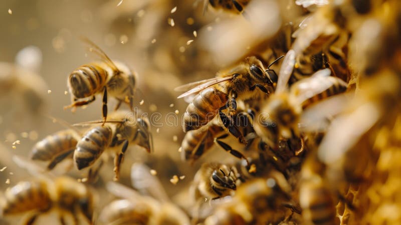 Bees Working Together within the Hive on Comb, Symbolizing Community ...