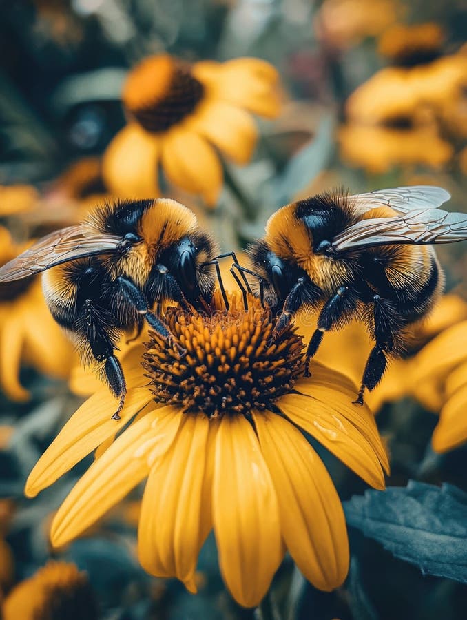 Bees on Yellow Flower stock photo. Image of outdoor - 377630946