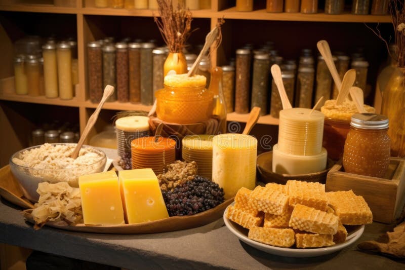 Beeswax and Honey Products Displayed Together Stock Photo - Image of ...