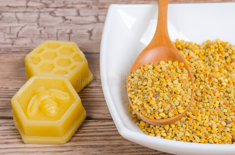 Beeswax Molds and Pollen on White Plate Stock Image - Image of vitamin ...
