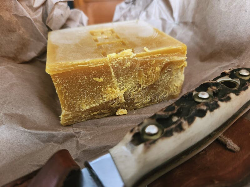 Beeswax Raw Block, Pure Beeswax with Knife Stock Photo - Image of ...