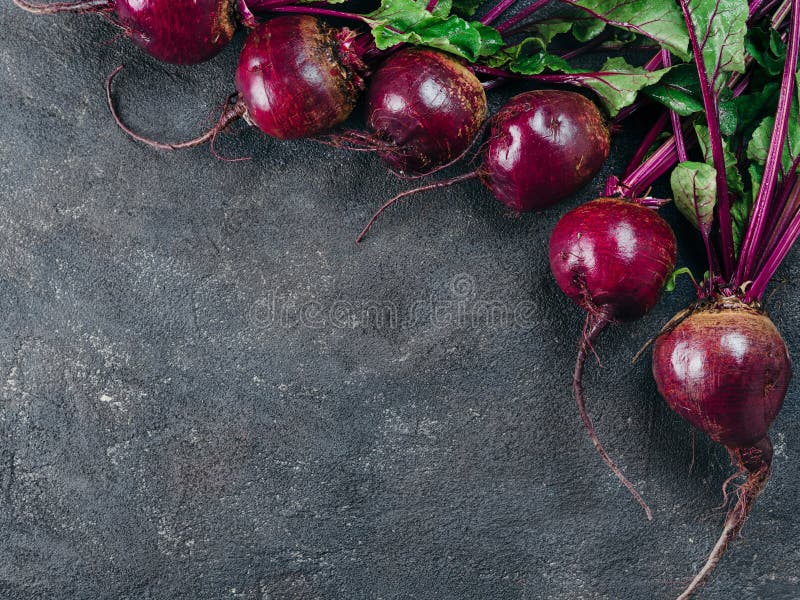 Beet, Beetroot Bunch on Dark Background, Copy Space Stock Photo - Image ...