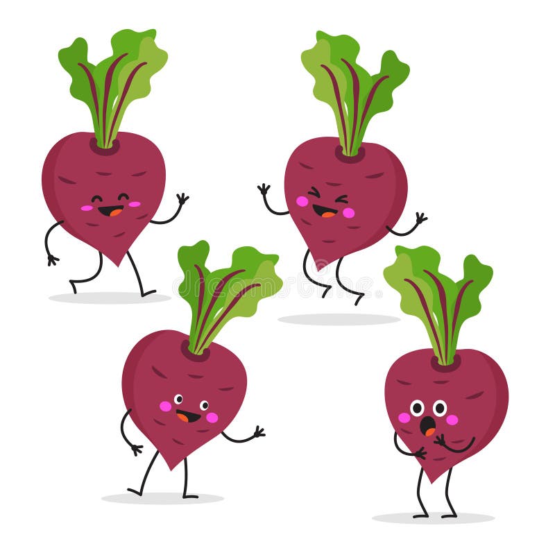 Beet. Cute Cartoon Vegetable Vector Character Set Isolated on White ...