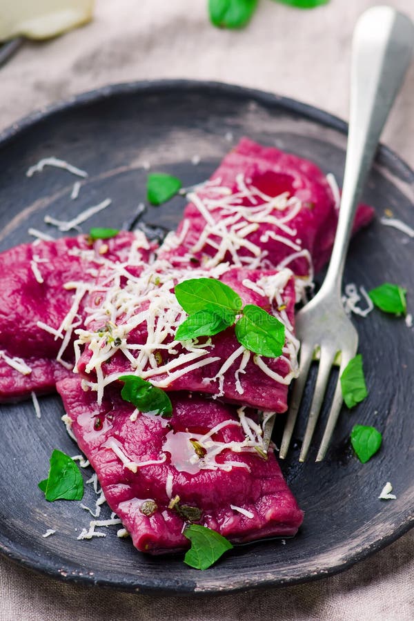 Beet Ravioli with Goat Cheese Stock Image - Image of fancy, tortelli ...