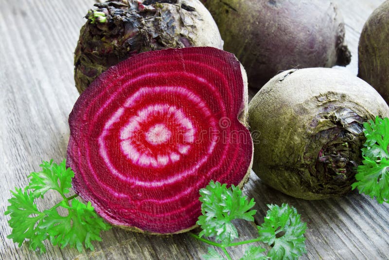 Chioggia Striped Beet on Wood Table Stock Photo - Image of organic ...