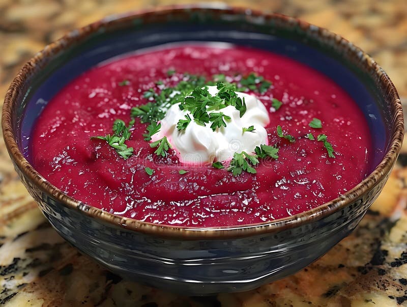 Beet Soup Beetroot Soup Garnished with Sour Cream Stock Illustration ...