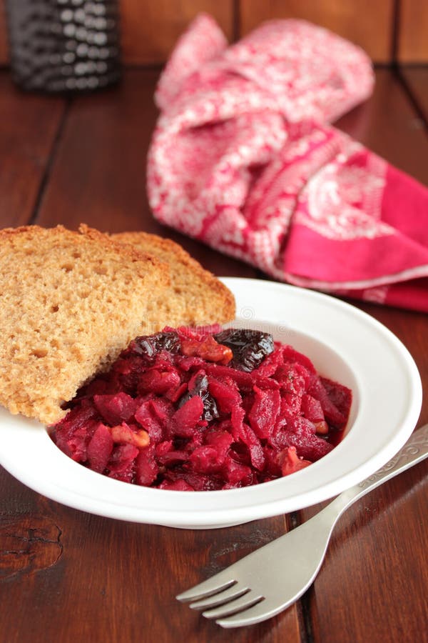 Beet with Walnuts and Prunes, Rye Bread Stock Image - Image of culture ...