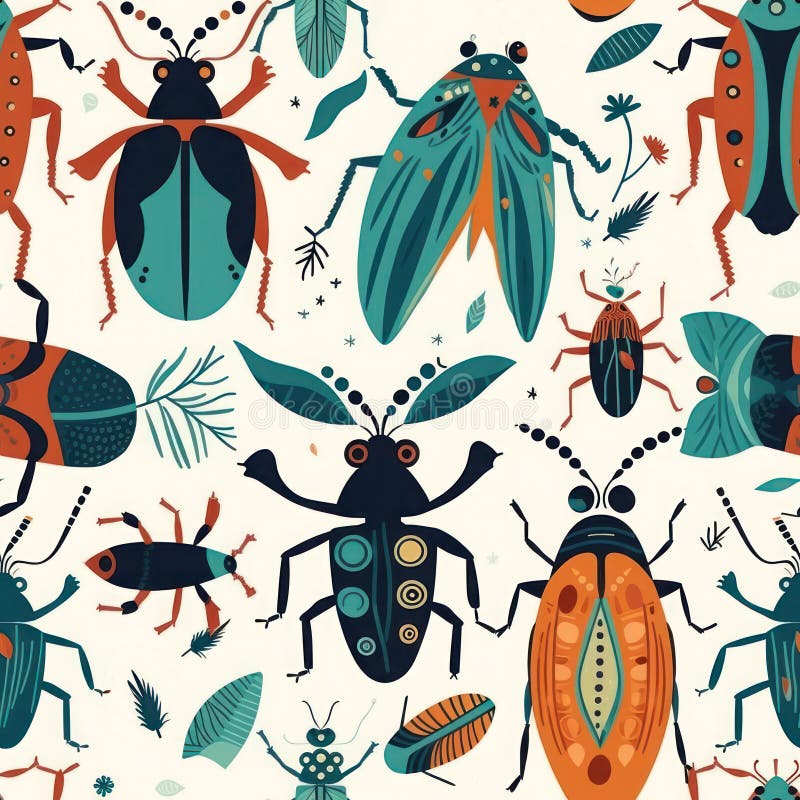 Beetle and Bug Seamless Pattern. Various Types of AI Generated Insects ...