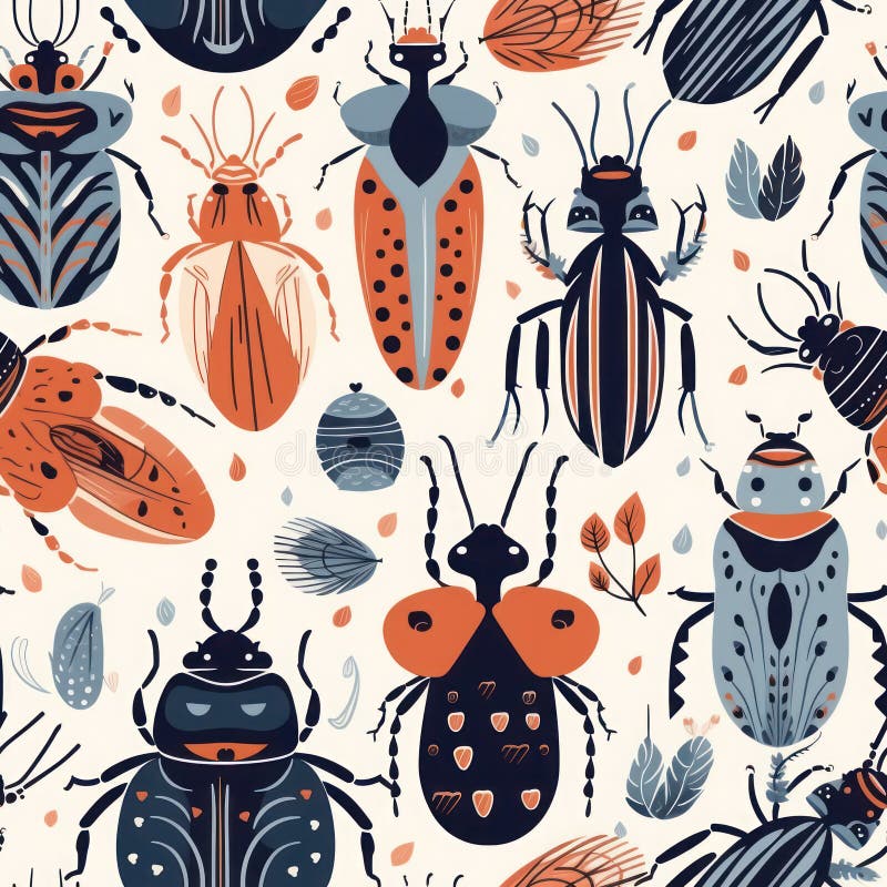 Beetle and Bug Seamless Pattern. Various Types of AI Generated Insects ...