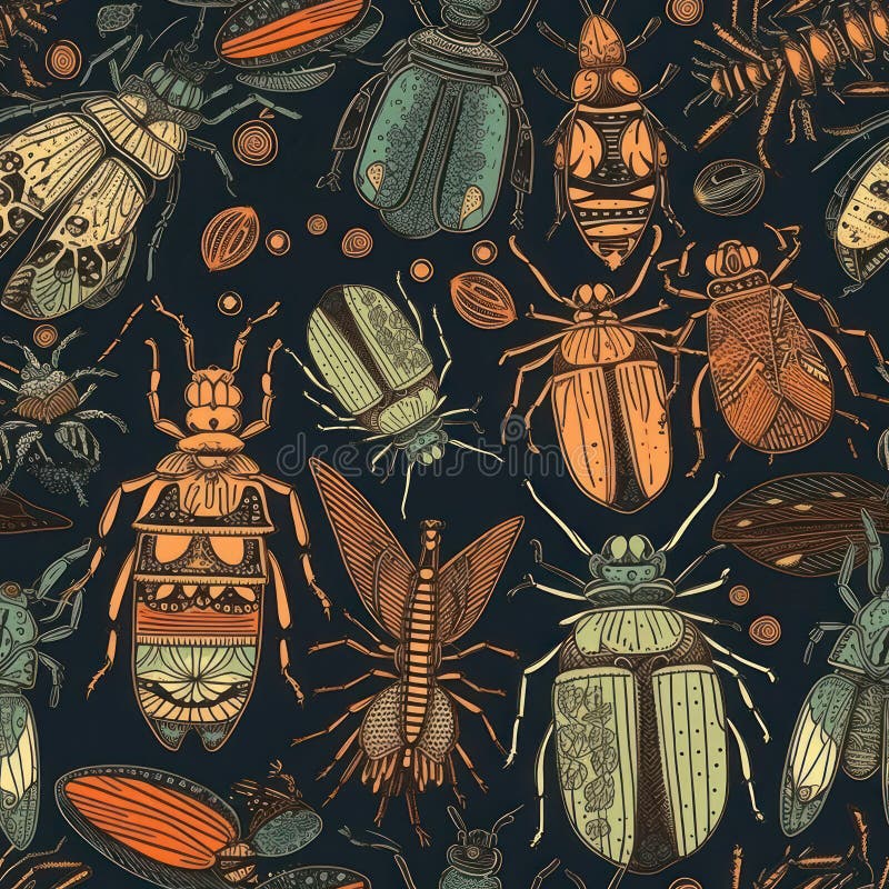 Beetle and Bug Seamless Pattern. Various Types of AI Generated Insects ...
